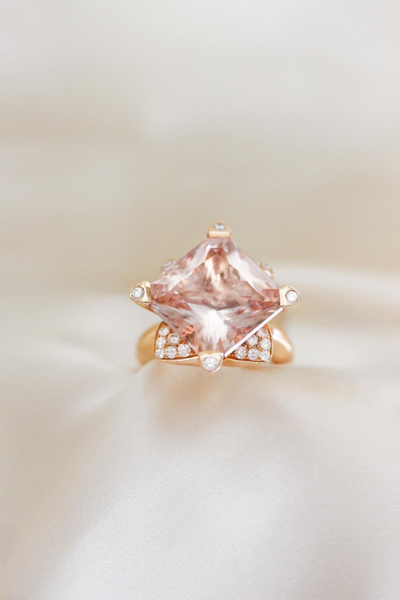 Mathon Paris Morganite, Diamonds and Pink Gold Ring For Sale at 1stDibs