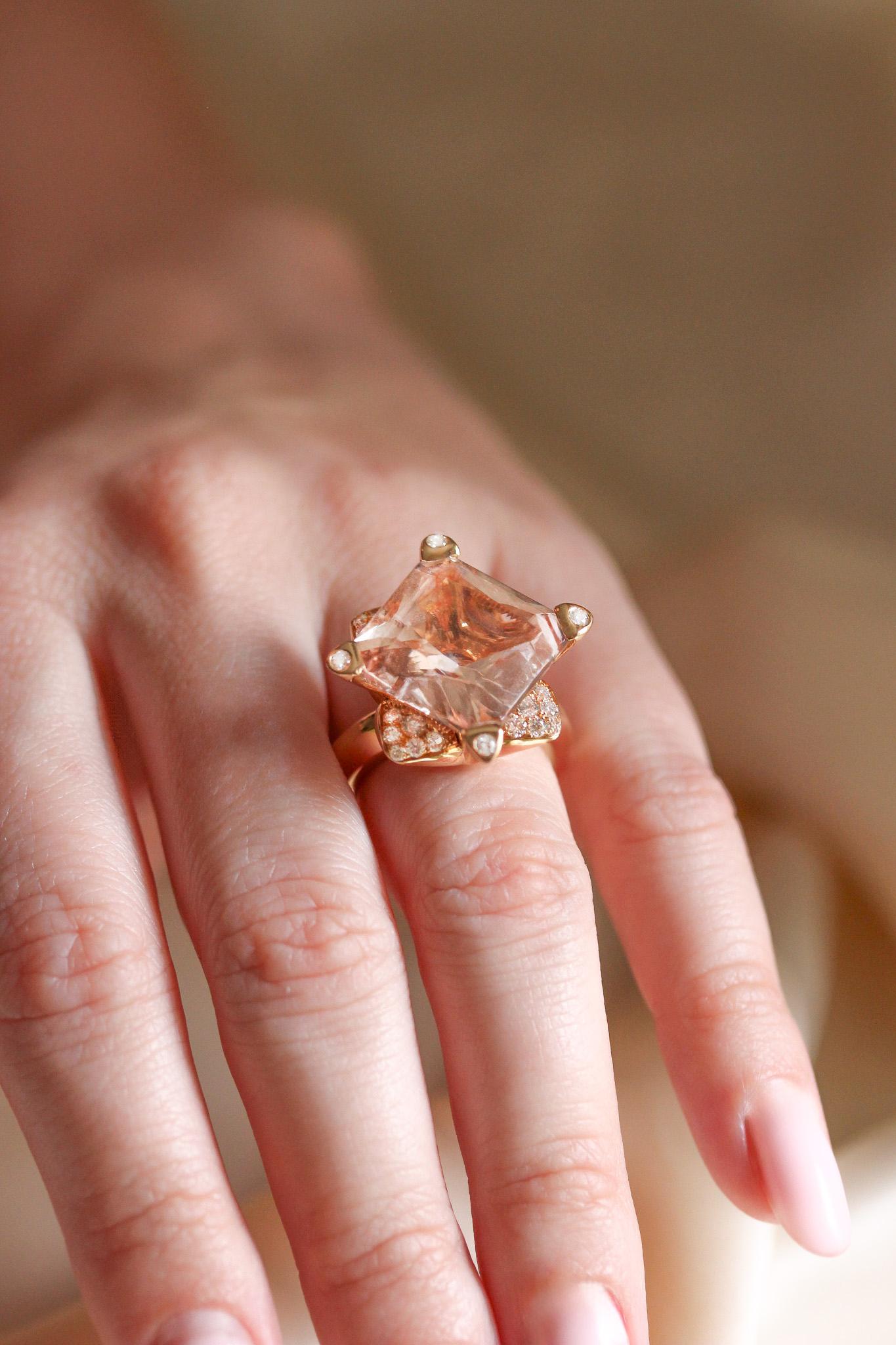 Mathon Paris Morganite, Diamonds and Pink Gold Ring For Sale at 1stDibs