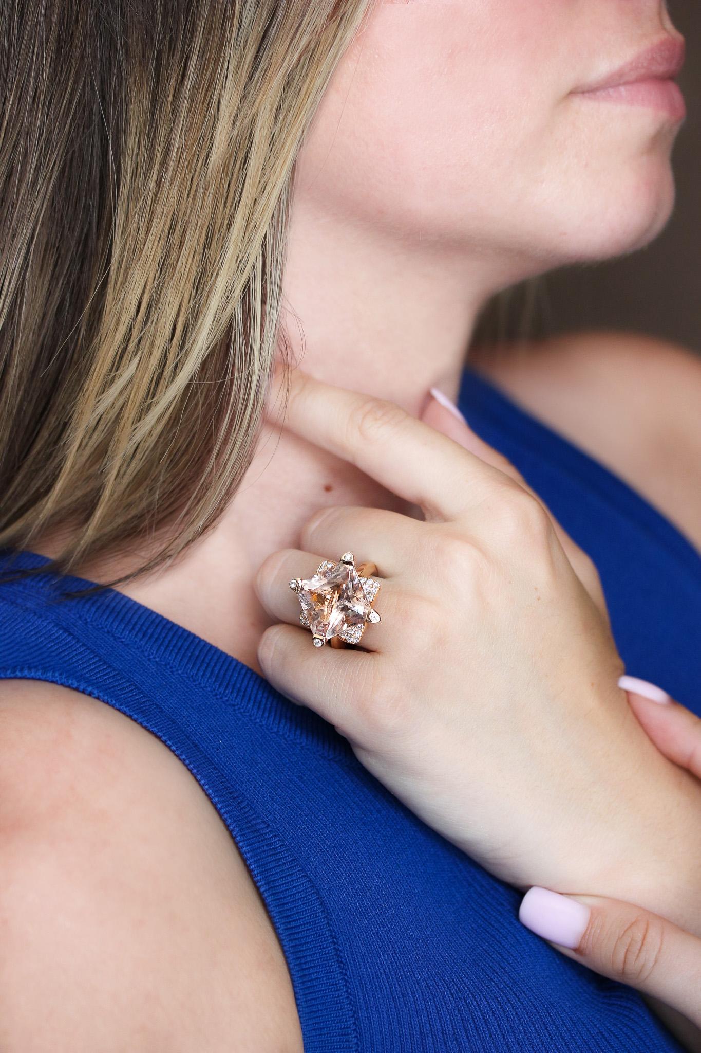 Mathon Paris Morganite, Diamonds and Pink Gold Ring For Sale at 1stDibs