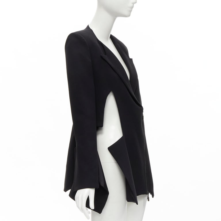 MATICEVSKI 2017 Neo black zip front angular cut out side blazer jacket ...
