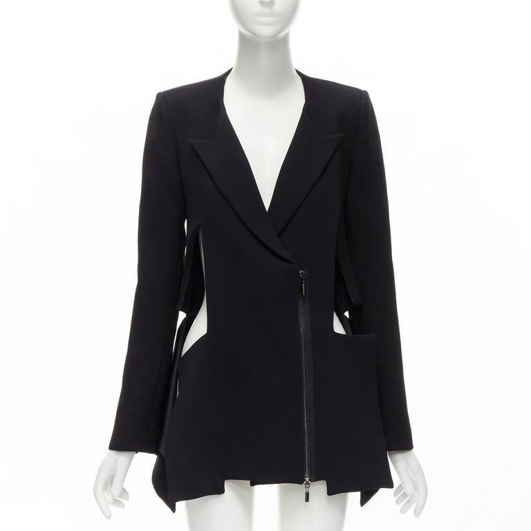 MATICEVSKI 2017 Neo black zip front angular cut out side blazer jacket ...
