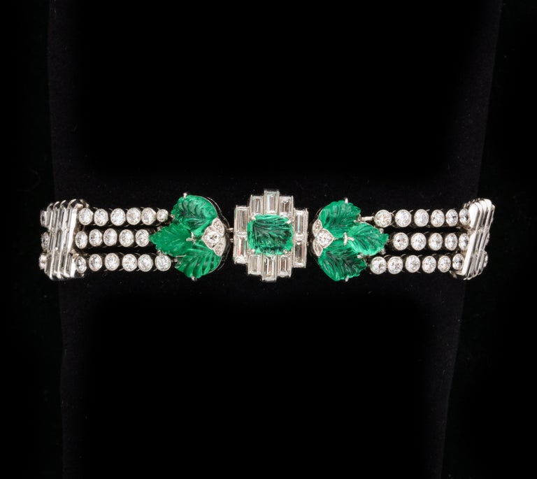 Matilda Dodge Wilson's Art Deco Carved emerald bracelet For Sale at 1stDibs