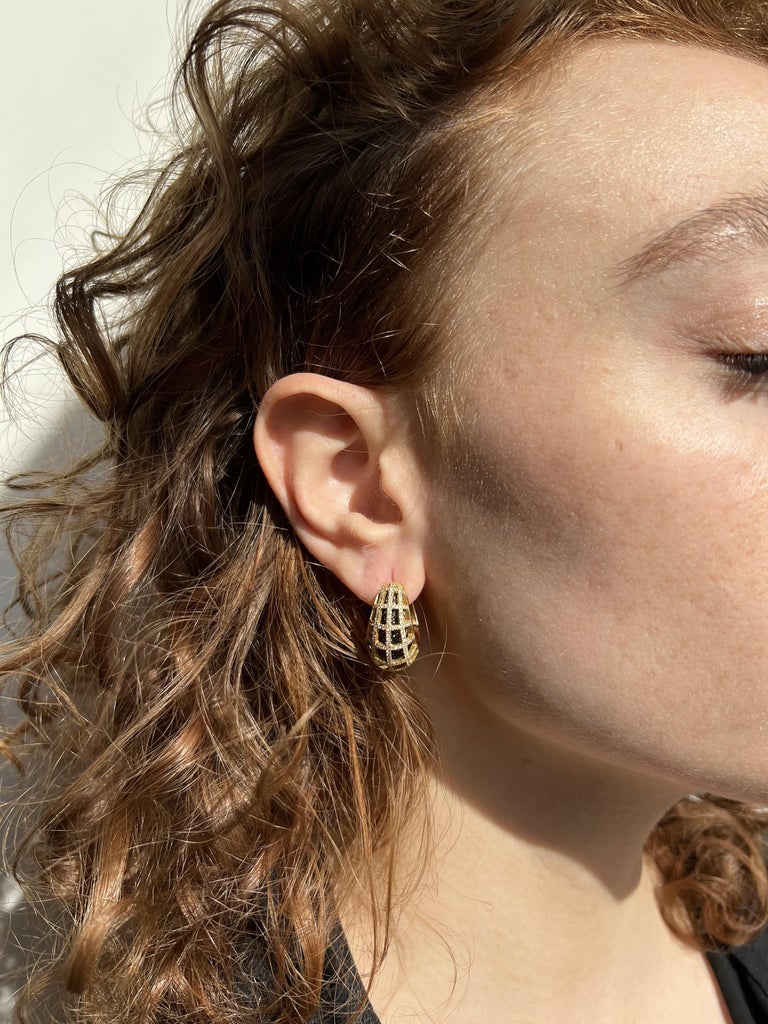 Matrix 18K Gold Double Earrings with Black Diamonds For Sale at 1stDibs