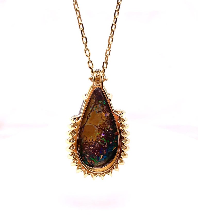 Matrix Opal and Diamond Pendant Necklace For Sale at 1stDibs