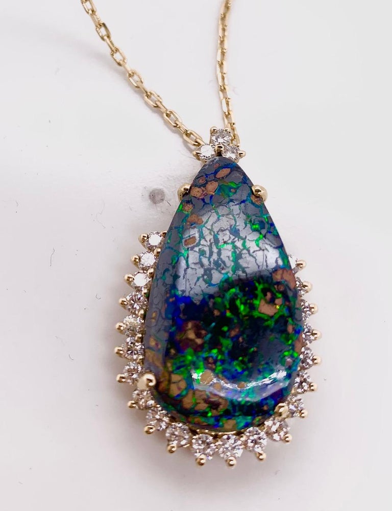 Matrix Opal and Diamond Pendant Necklace For Sale at 1stDibs
