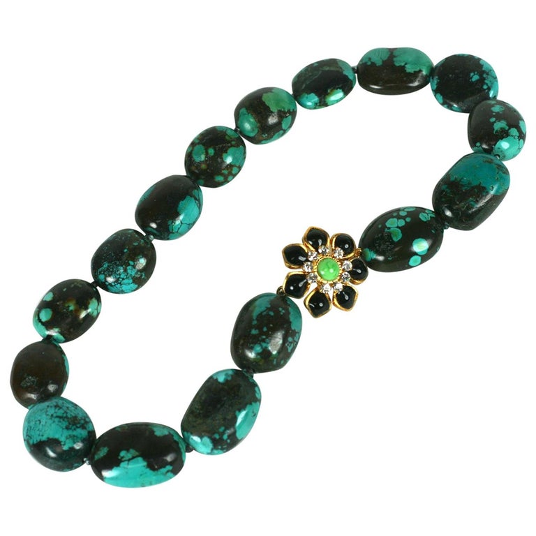 Matrix Turquoise and Poured Glass Marguerite Necklace, MWLC For Sale at ...