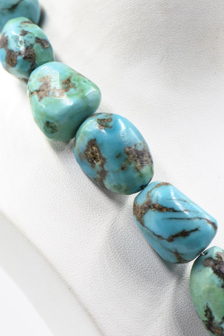 Matrix Turquoise Bead Necklace with Melted Yellow Gold Nest Clasp at ...