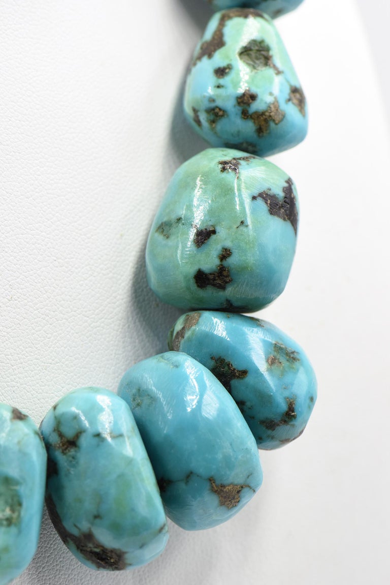 Matrix Turquoise Bead Necklace with Melted Yellow Gold Nest Clasp at ...