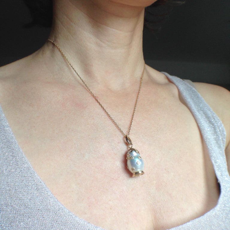 Matryoshka Black Diamond Australian Pearl 18Kt Gold Charm and Pendant ...