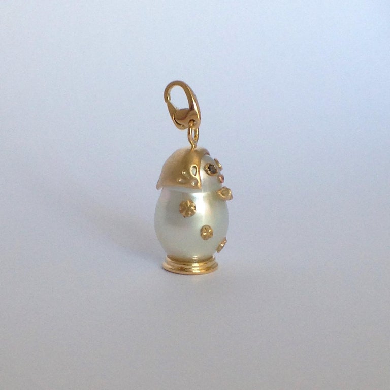 Matryoshka Black Diamond Australian Pearl 18Kt Gold Charm and Pendant ...