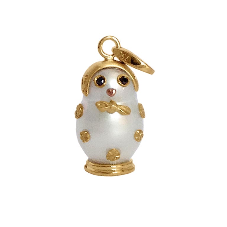 Matryoshka Black Diamond Australian Pearl 18Kt Gold Charm and Pendant ...
