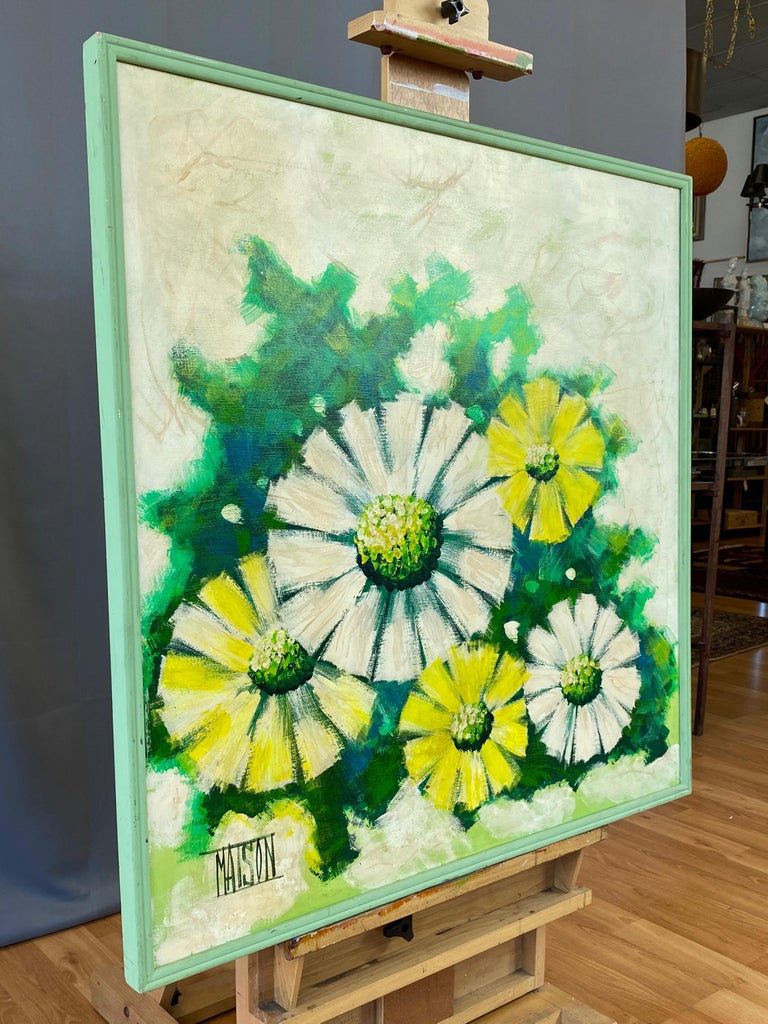 Matson “Daisies”, Large Expressionist Acrylic Painting, 1960s at 1stDibs