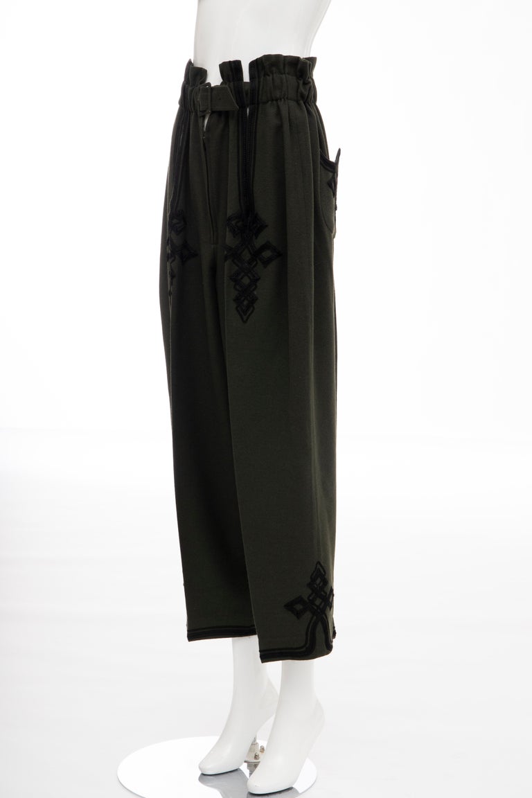 Matsuda Nicole Tokyo Japan Olive Green Wool Embroidered Pants, Circa ...