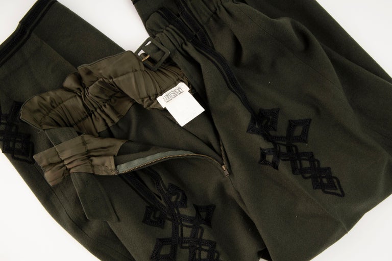 Matsuda Nicole Tokyo Japan Olive Green Wool Embroidered Pants, Circa ...