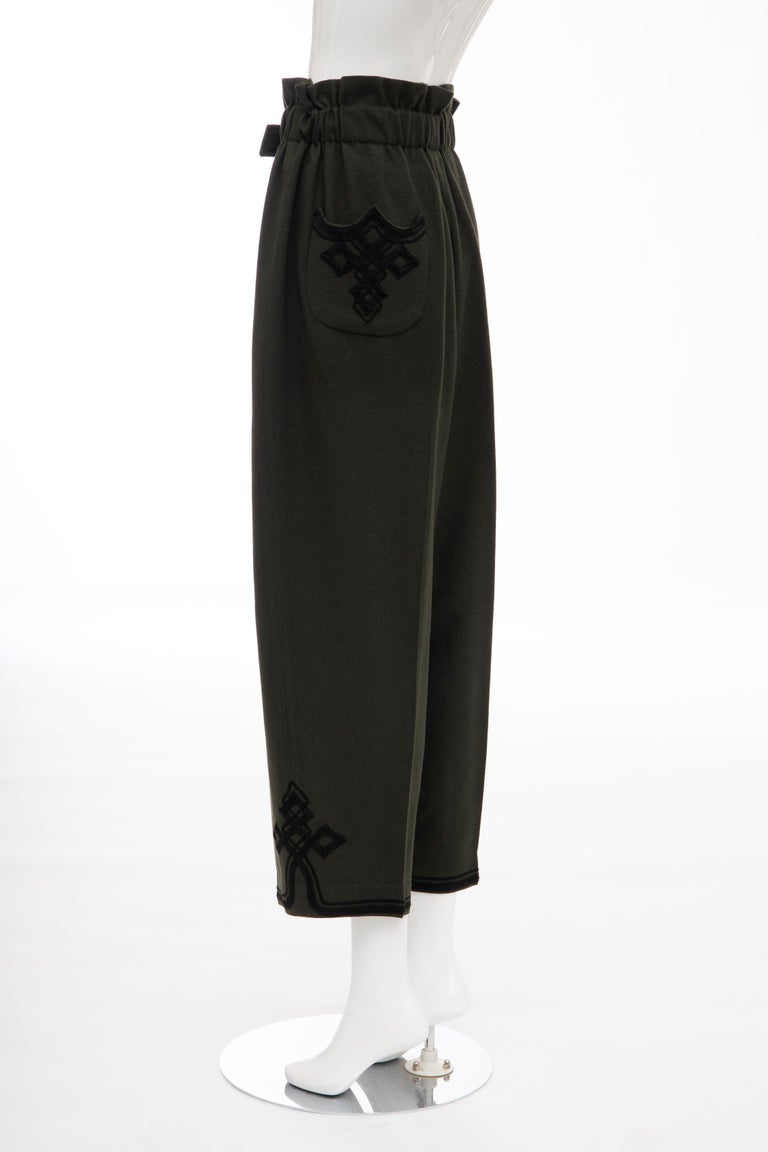 Matsuda Nicole Tokyo Japan Olive Green Wool Embroidered Pants, Circa ...
