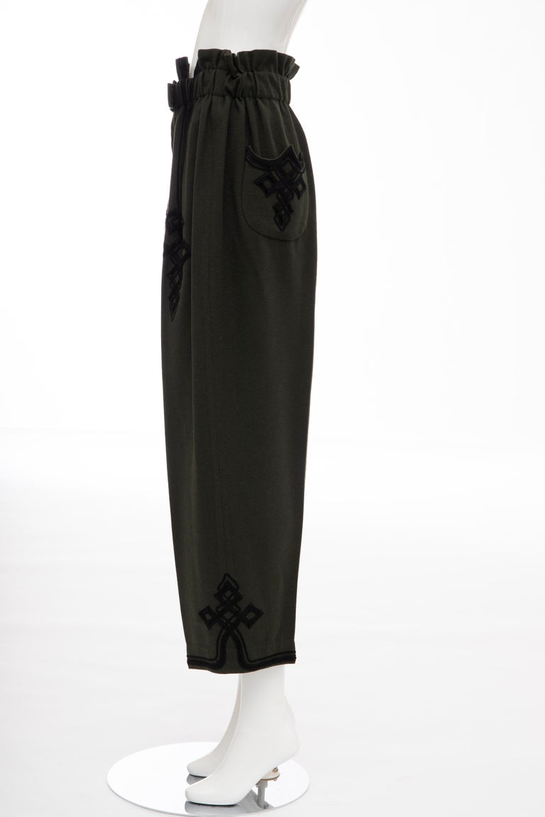 Matsuda Nicole Tokyo Japan Olive Green Wool Embroidered Pants, Circa ...