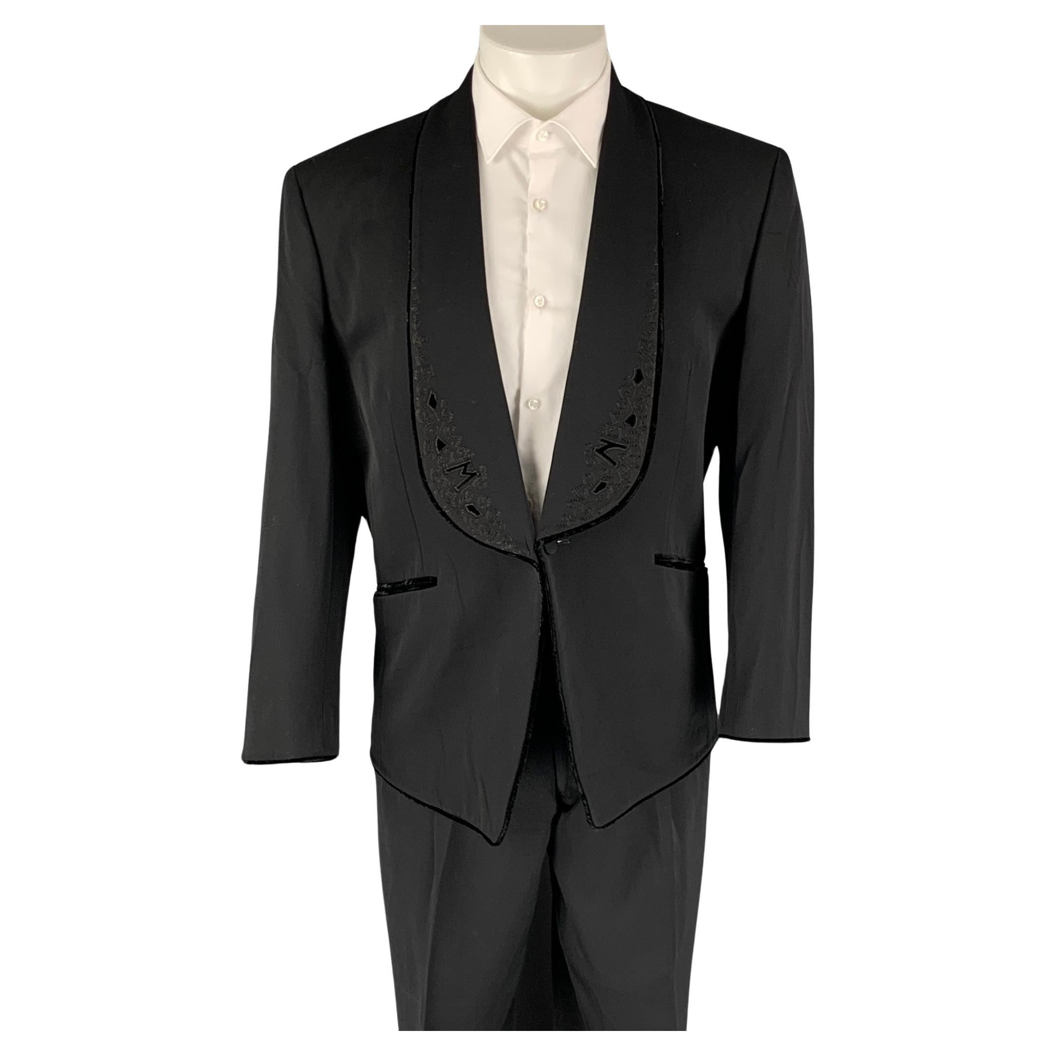 MATSUDA Size S Black Solid Wool Shawl Collar 30 29 Suit For Sale at 1stDibs