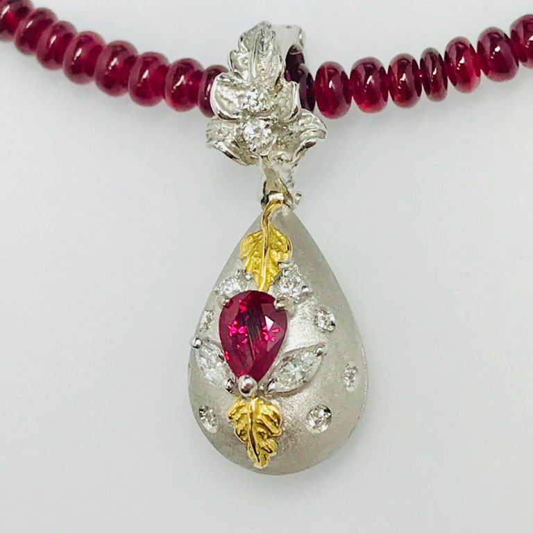 Matsuzaki Pear-shaped Ruby Diamond Locket Pill Box Gold Pendant Beads ...