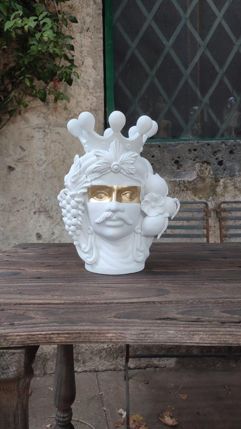 Matt Moorish Men Vase, Handmade in Sicily, Gold Leaf, Colors ...