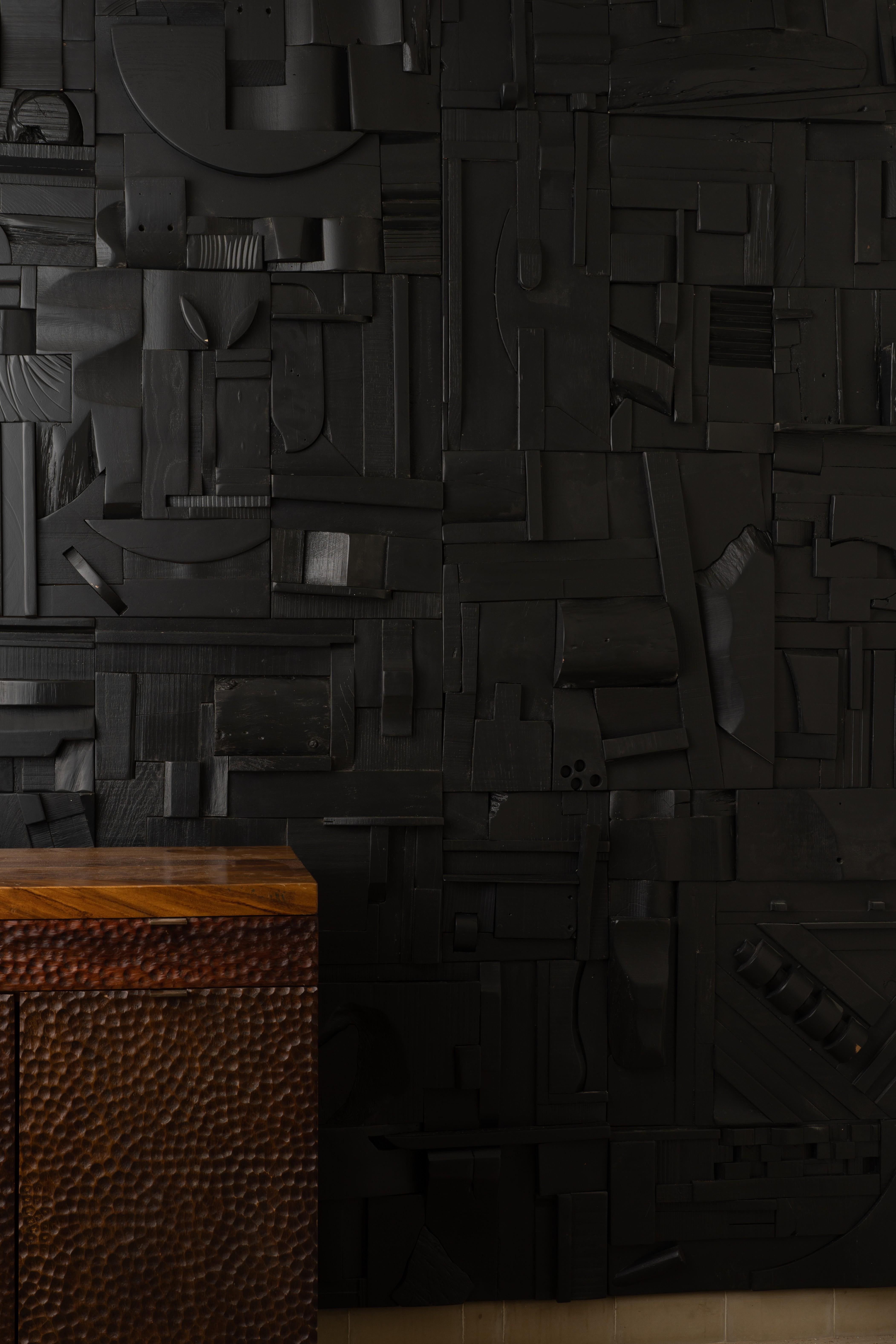 Matte Black Collage Tiles, Randomly Composed Art Wall Covering ...
