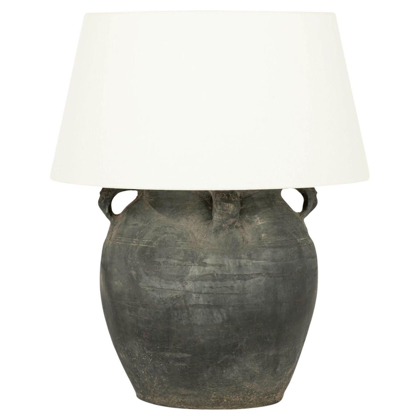 Painted Metal Candlestick Lamp with White Linen Barrell Shade For Sale ...