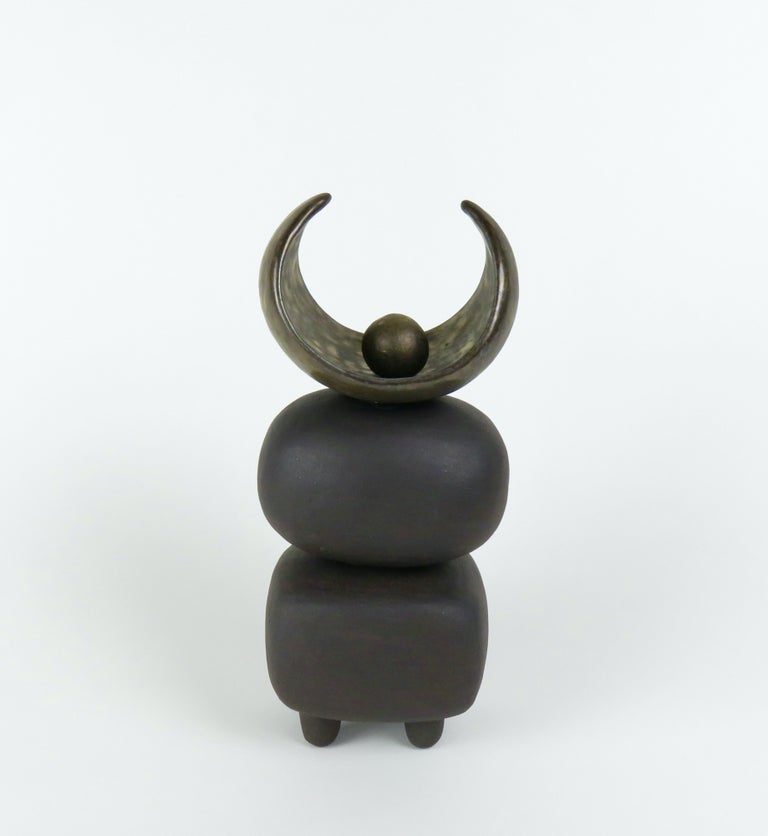 Matte Brown Ceramic TOTEM w/ Gold Arc'd Crown on Soft Cube and Oval ...