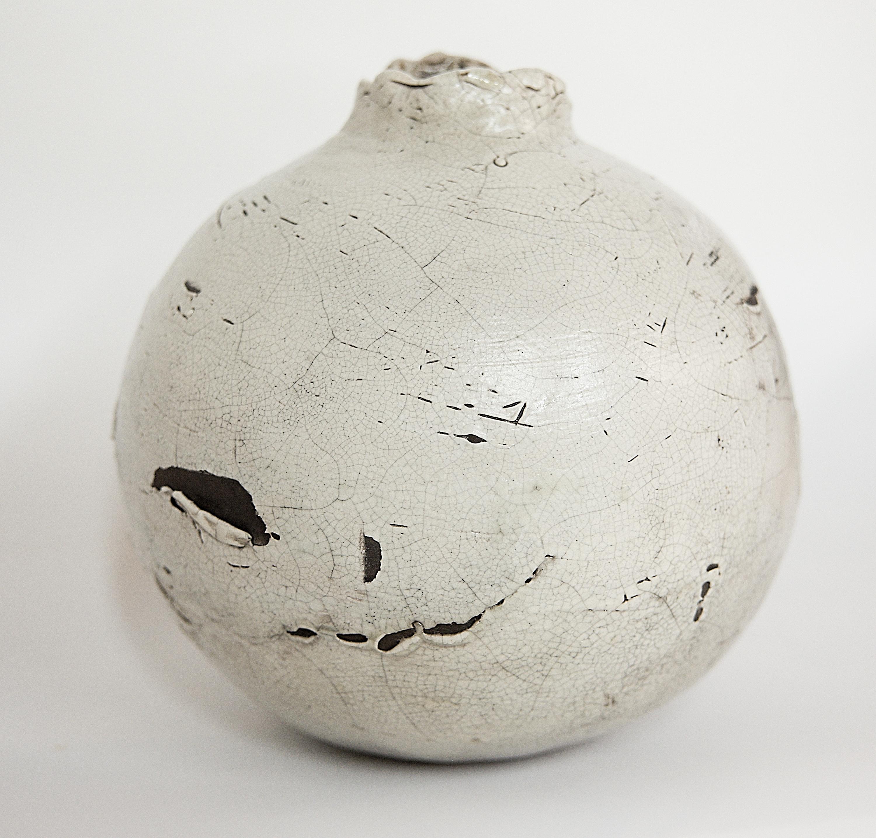 Matte Raku White Crackle Moon Vase Handmade For Sale at 1stDibs