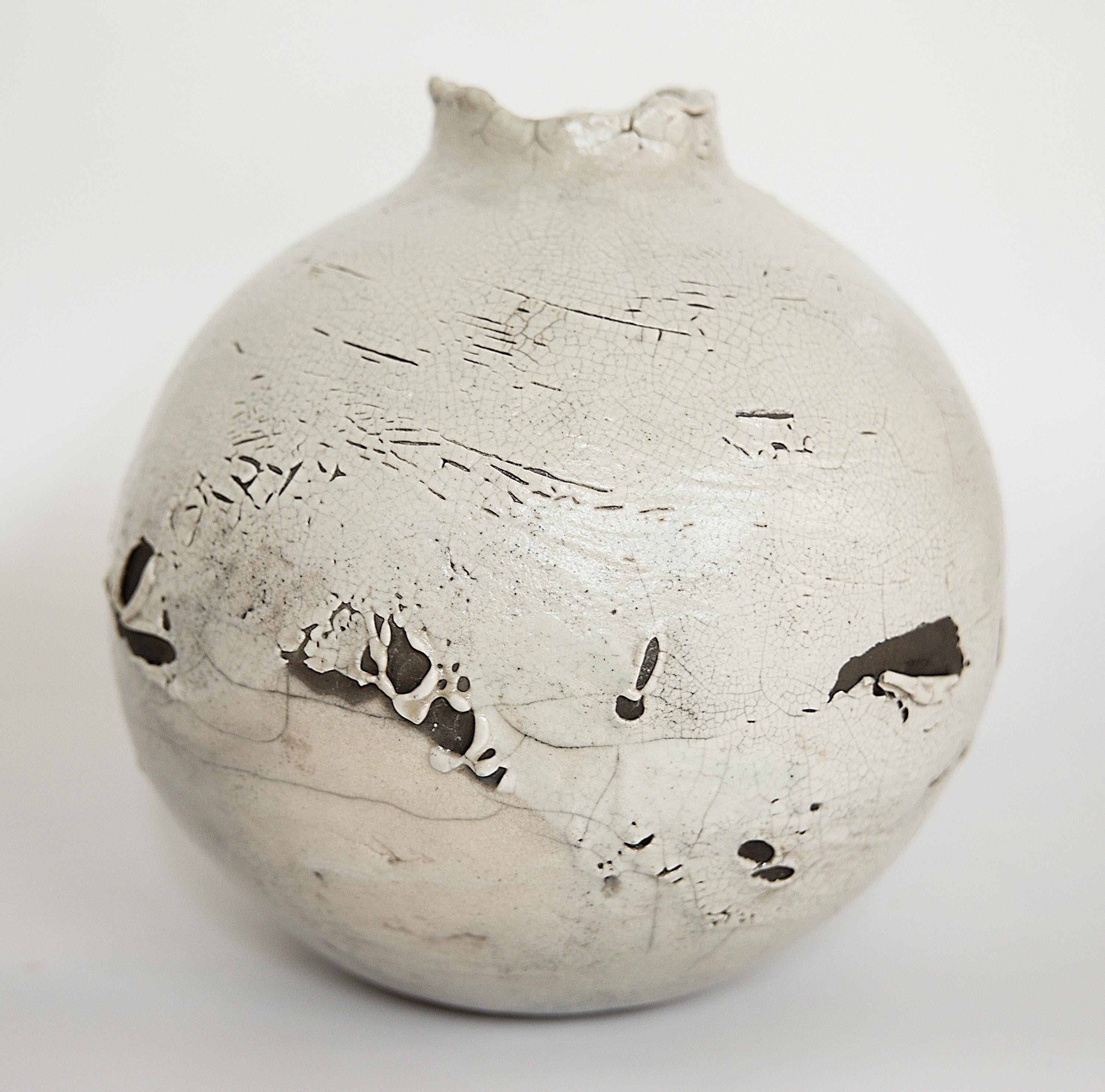 Matte Raku White Crackle Moon Vase Handmade For Sale at 1stDibs