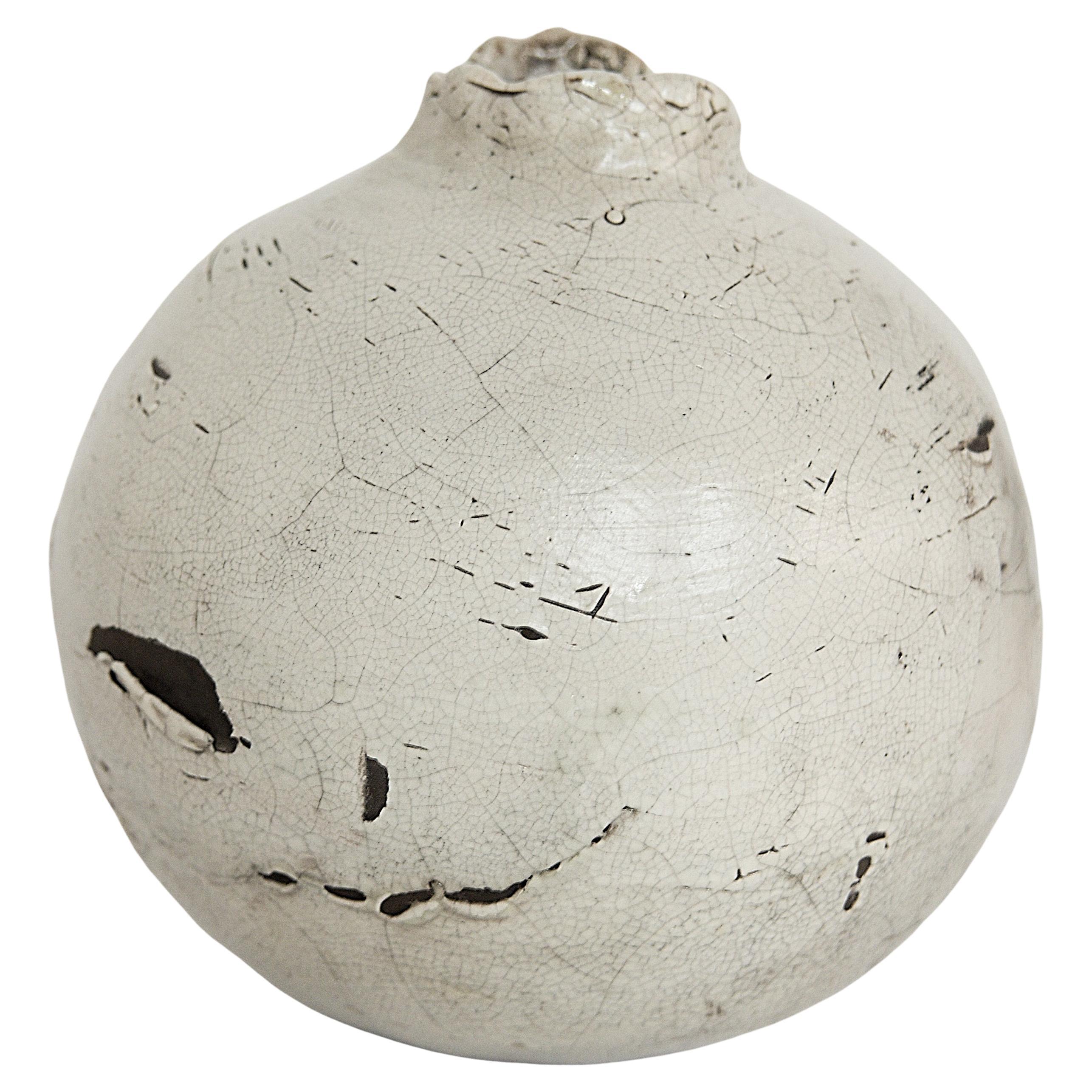 Raku White Crackle Moon Vase Handmade For Sale at 1stDibs