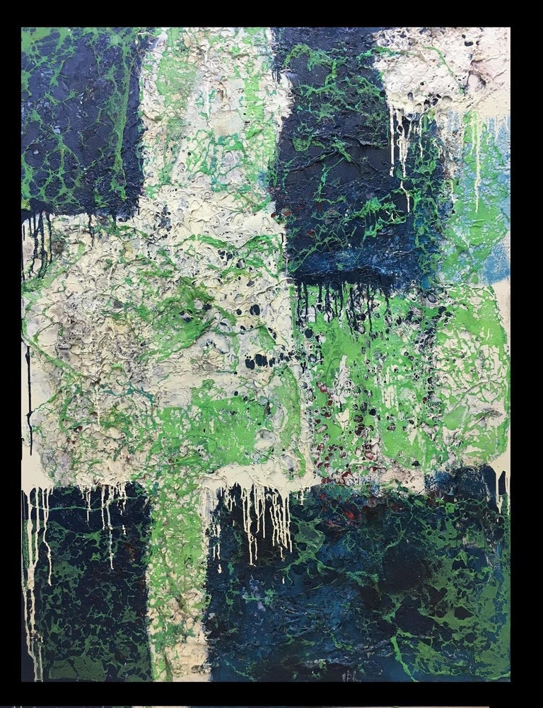 Matteo Bultrini - Green and blue- abstract mixed media acrylic painting ...