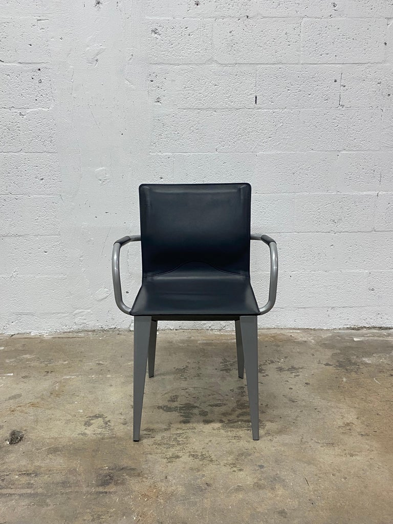 Matteo Grassi 1880 Dark Gray Leather Arm Chair For Sale at 1stDibs