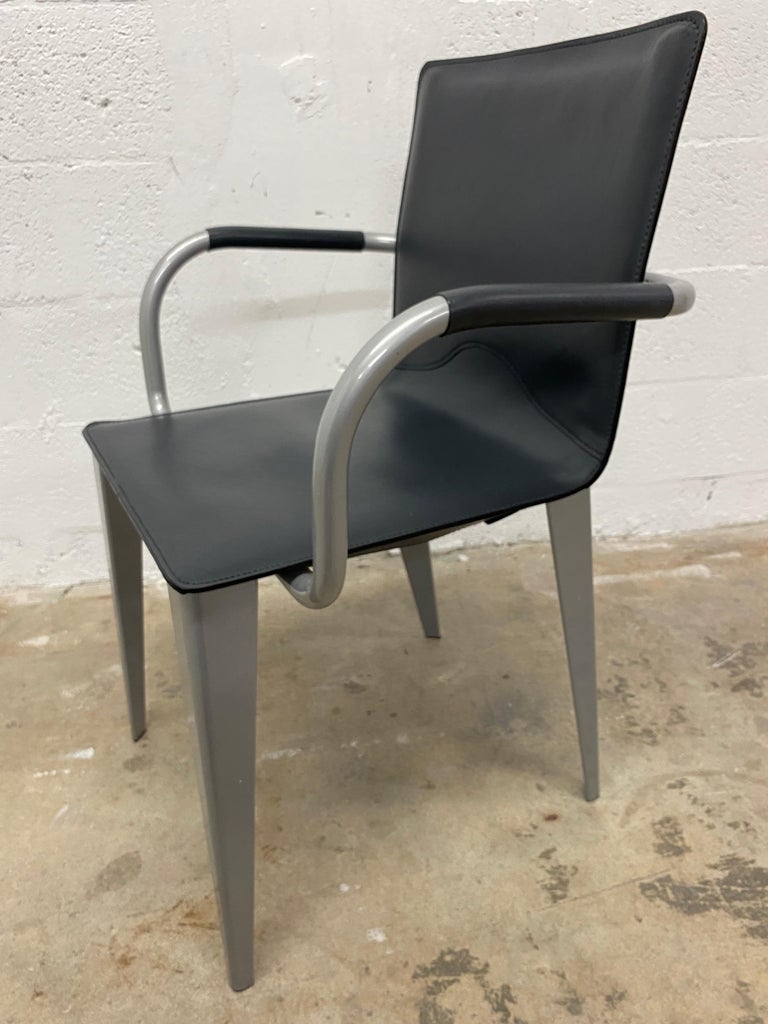 Matteo Grassi 1880 Dark Gray Leather Arm Chair For Sale at 1stDibs