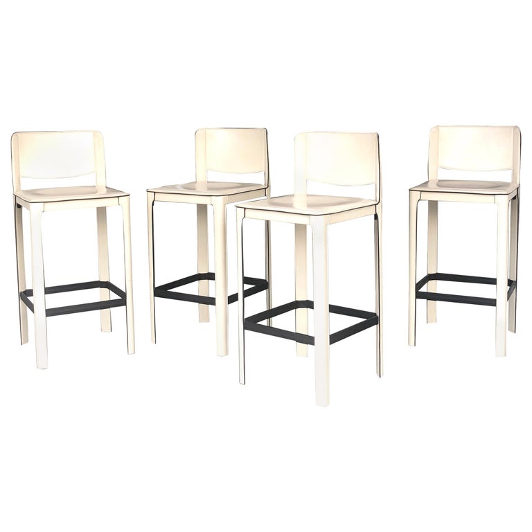 Matteo Grassi 4 Stiched Leather Barstools at 1stDibs