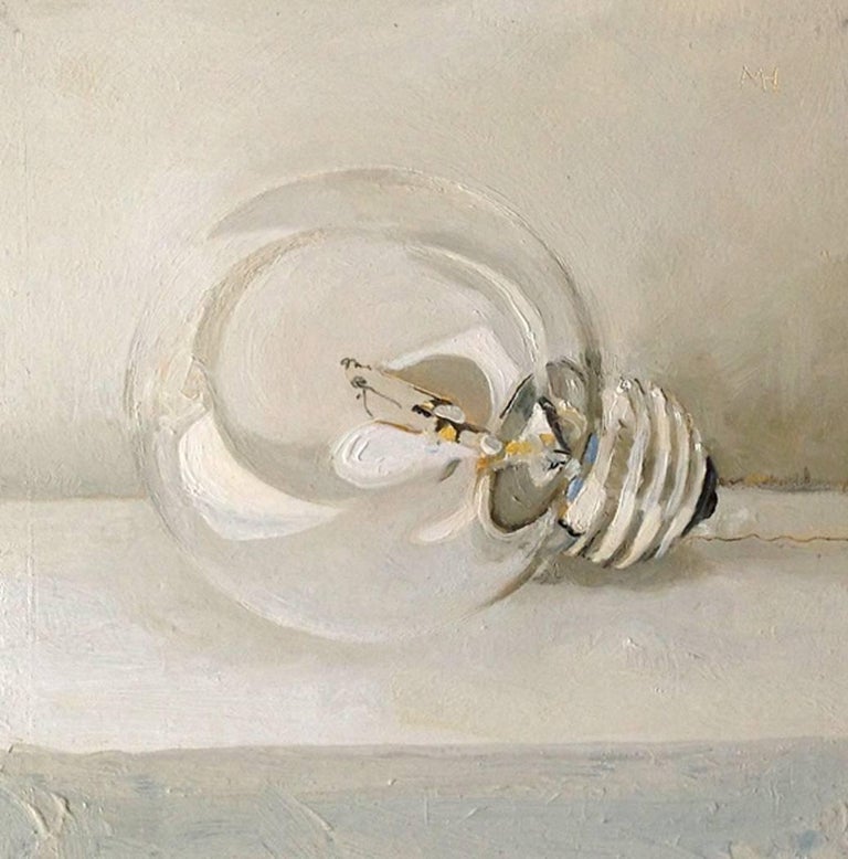 Matthew Hopkins - Watt (Small Still Life Painting of a White Light Bulb ...