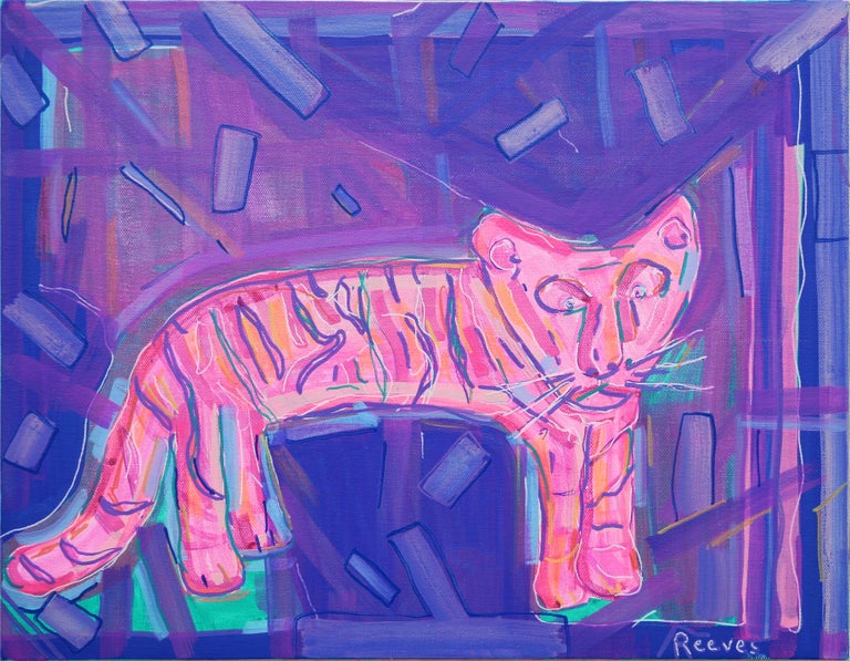 Matthew Reeves - "Small Kitty" Blue, Purple, and Neon Pink Abstract ...