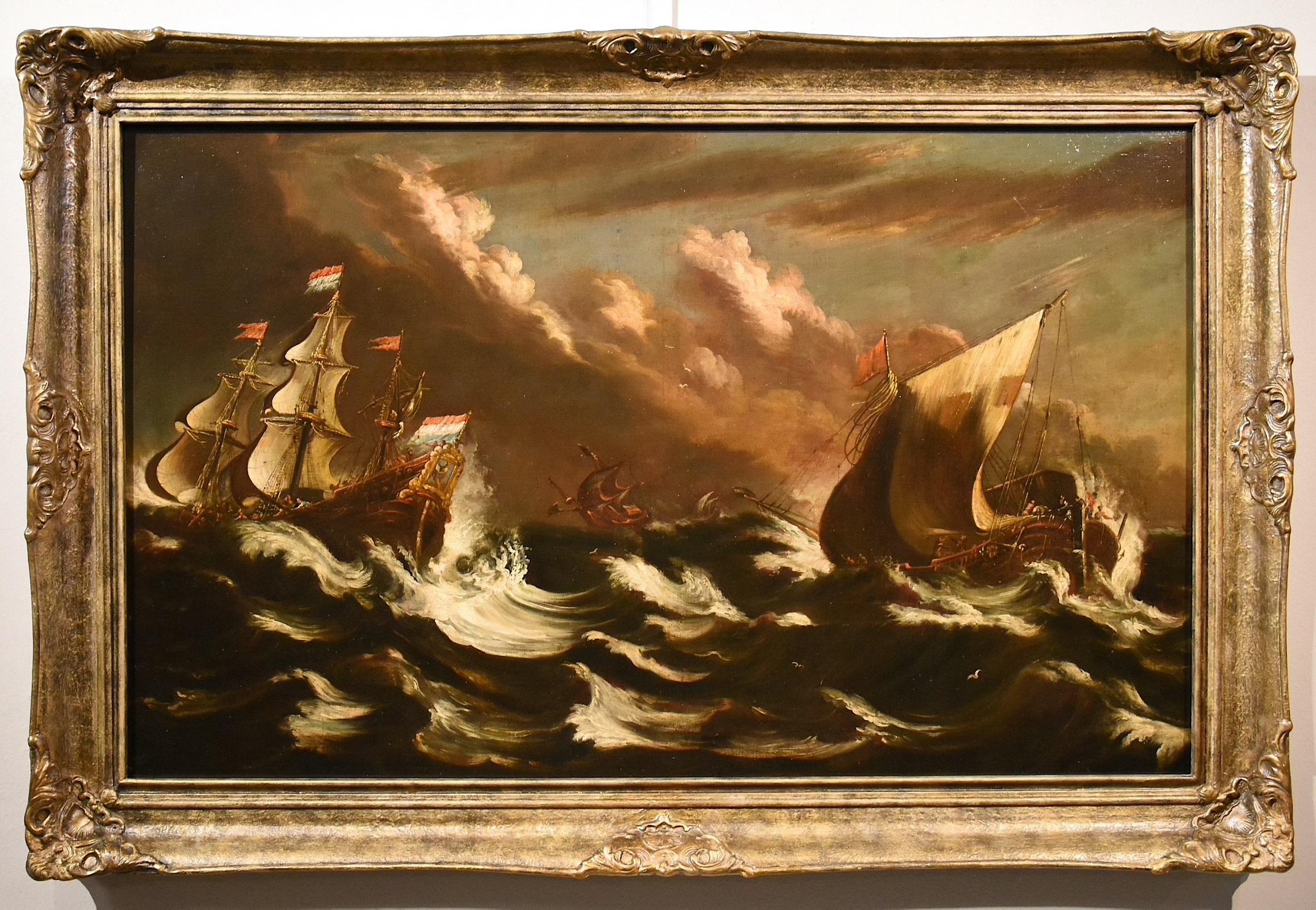Navi in tempesta Van Plattenberg Marina Paint Olio su tela Vecchio ...