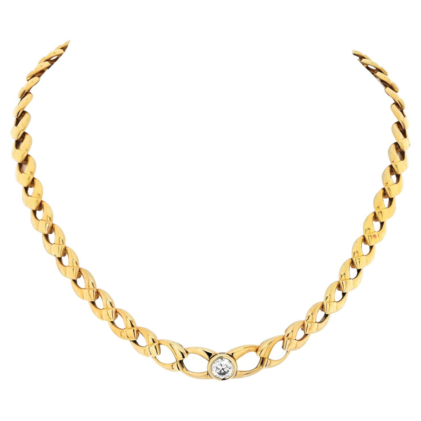 Mauboussin 18k Yellow Gold Single Diamond Open Link Chocker Necklace ...