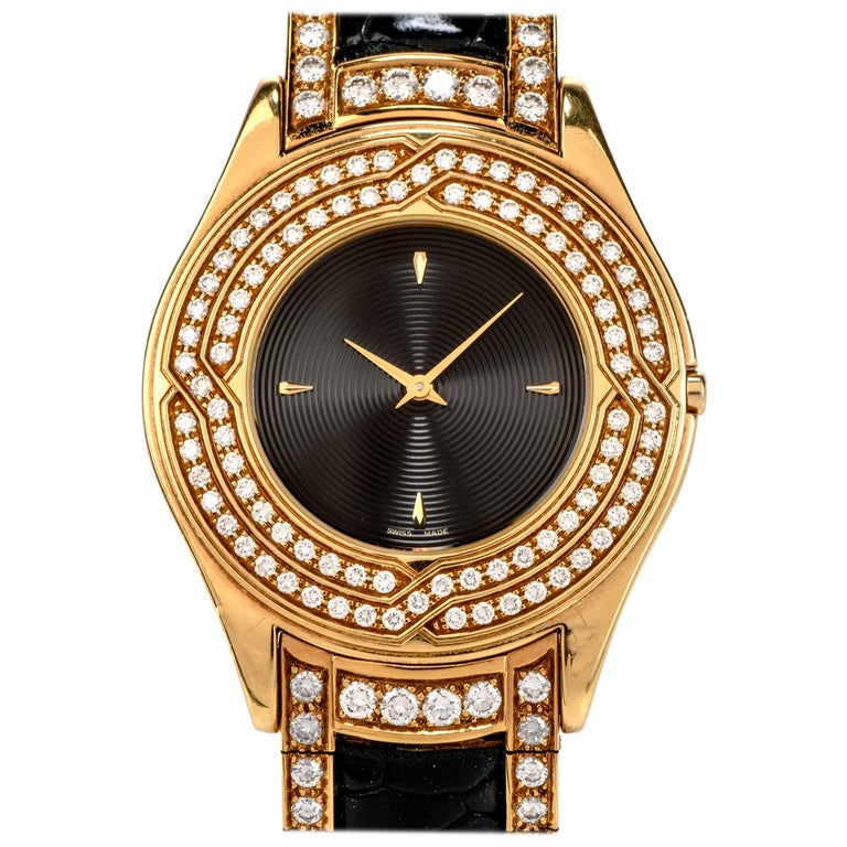 Mauboussin Diamond 18 Karat Gold Black Leather Men's Watch R62683 For ...