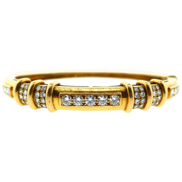 Mauboussin French 18 Karat Yellow Gold Diamond Bangle At 1stdibs
