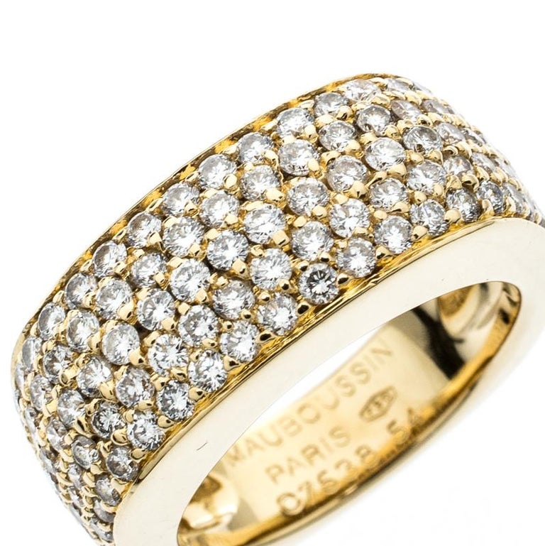 Mauboussin Pave Diamonds 18k Yellow Gold Cocktail Band Ring Size 54 For ...