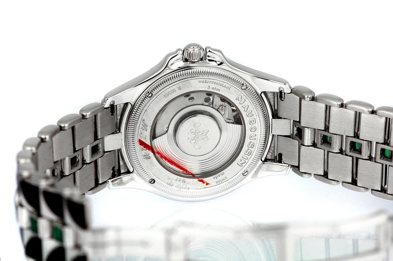 Vintage/Retro Mauboussin Watch, Diamond and Emerald in 18-K White Gold ...