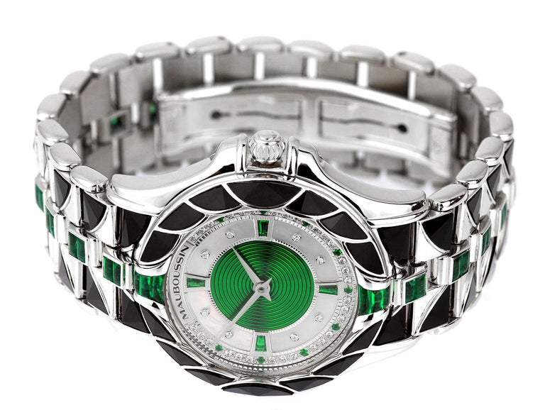 Vintage/Retro Mauboussin Watch, Diamond and Emerald in 18-K White Gold ...