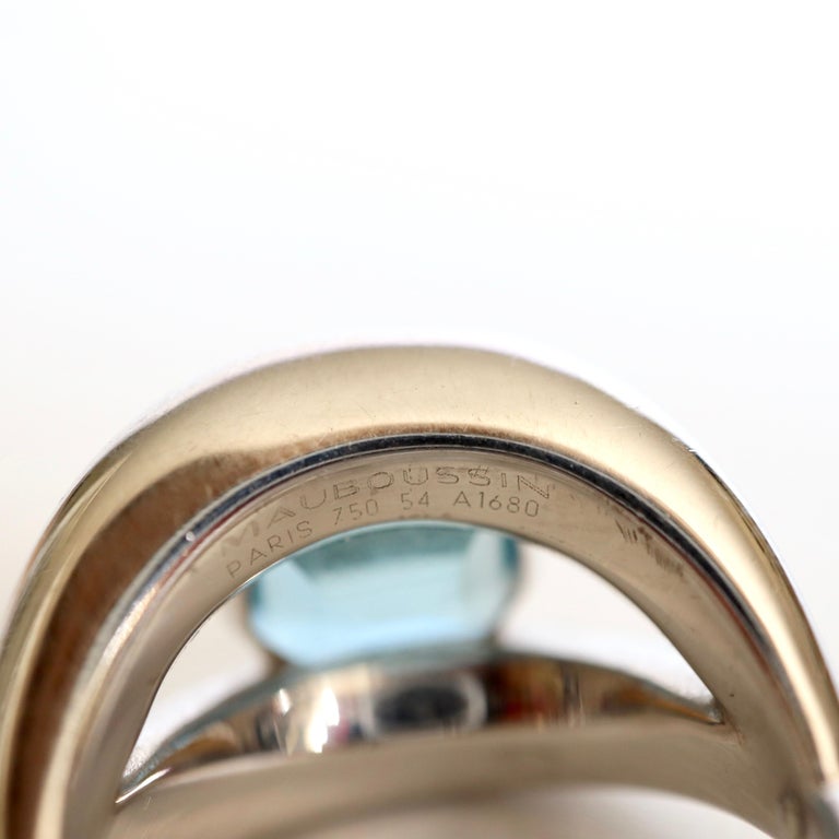 Mauboussin Ring in 18 Karat White Gold Setting an Aquamarine For Sale ...