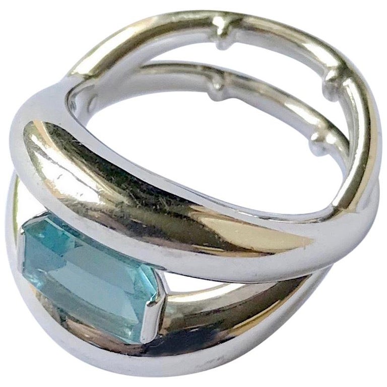 Mauboussin Ring in 18 Karat White Gold Setting an Aquamarine For Sale ...