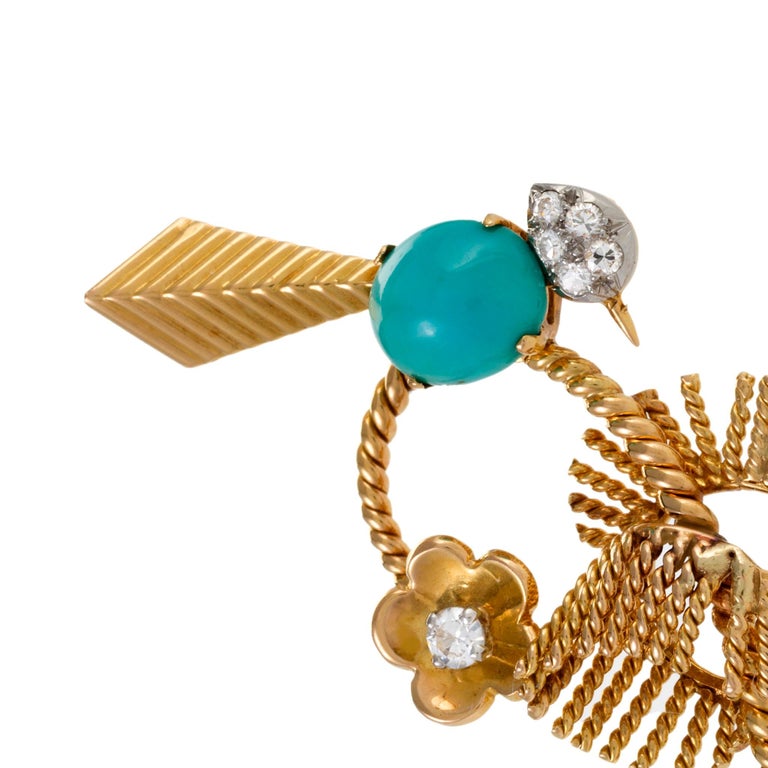 Mauboussin Turquoise and Diamond Exotic Bird Brooch For Sale at 1stDibs