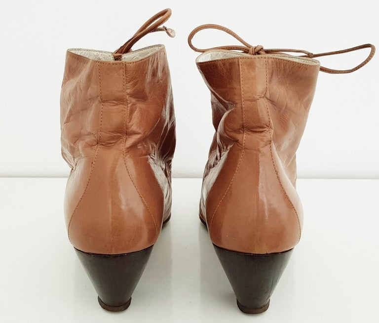 Maud Frizon Leather Ankle Heeled Boots With Wooden Sole - Size 39 1/2 ...
