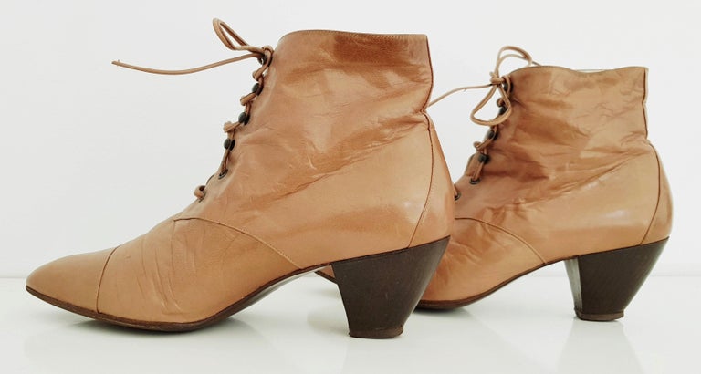 Maud Frizon Leather Ankle Heeled Boots With Wooden Sole - Size 39 1/2 ...