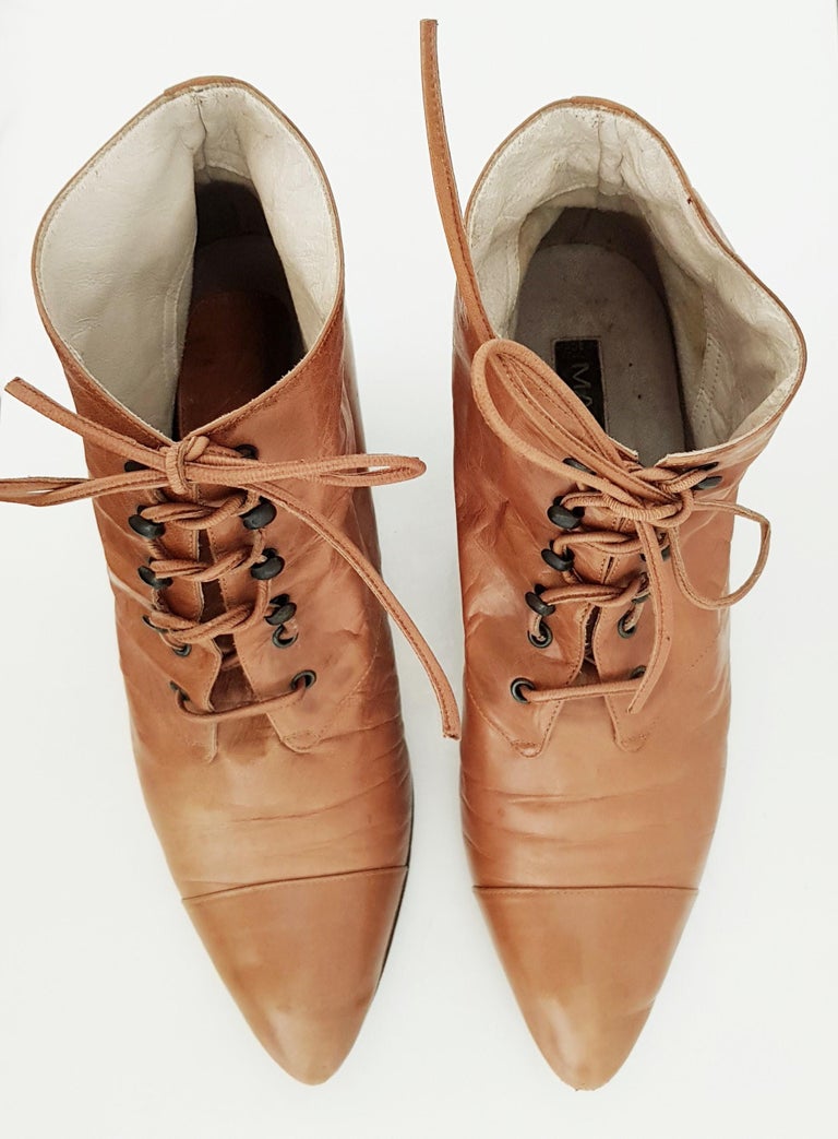 Maud Frizon Leather Ankle Heeled Boots With Wooden Sole - Size 39 1/2 ...