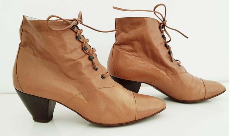 Maud Frizon Leather Ankle Heeled Boots With Wooden Sole - Size 39 1/2 ...