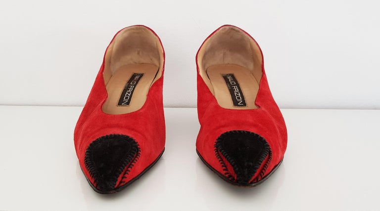 Maud Frizon Red Velvet Black Pointed Heels - Size 39 1/2 (EU) For Sale ...